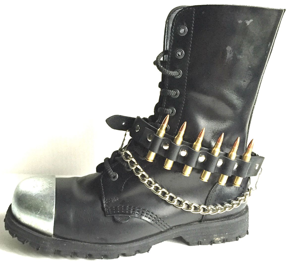 LEATHER BOOT STRAP BULLETS BIKER MOTORCYCLE BOOTS METAL ROCKER PUNK ...